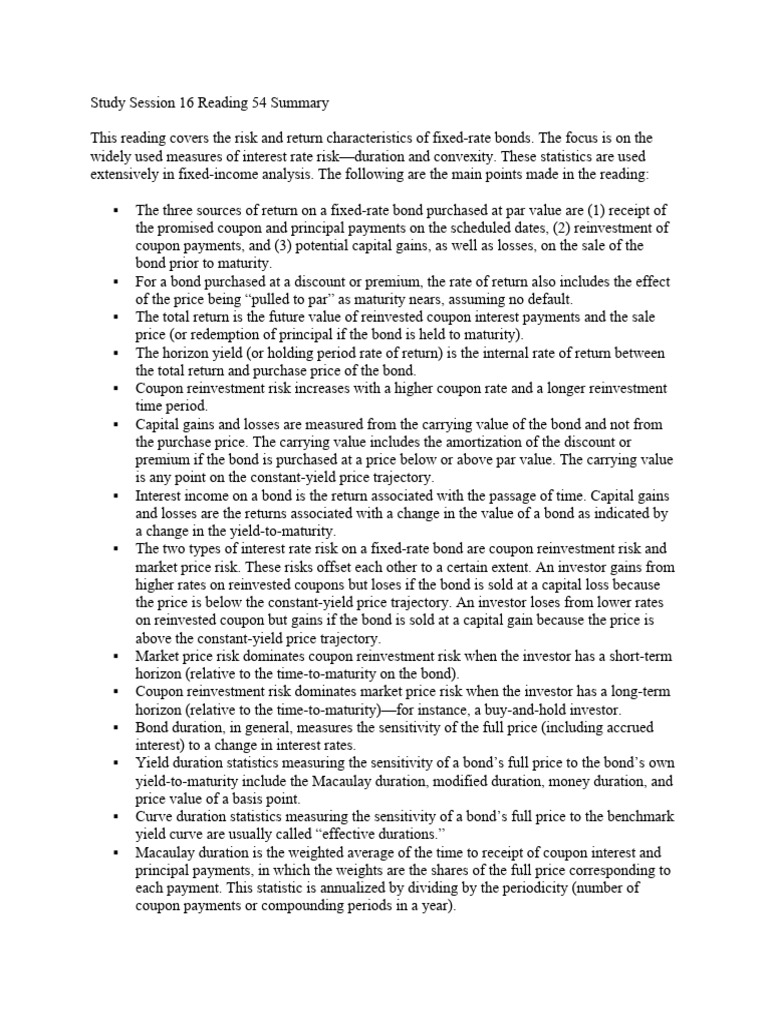 Study Session 16 Reading 54 | PDF | Bond Duration | Bonds (Finance)