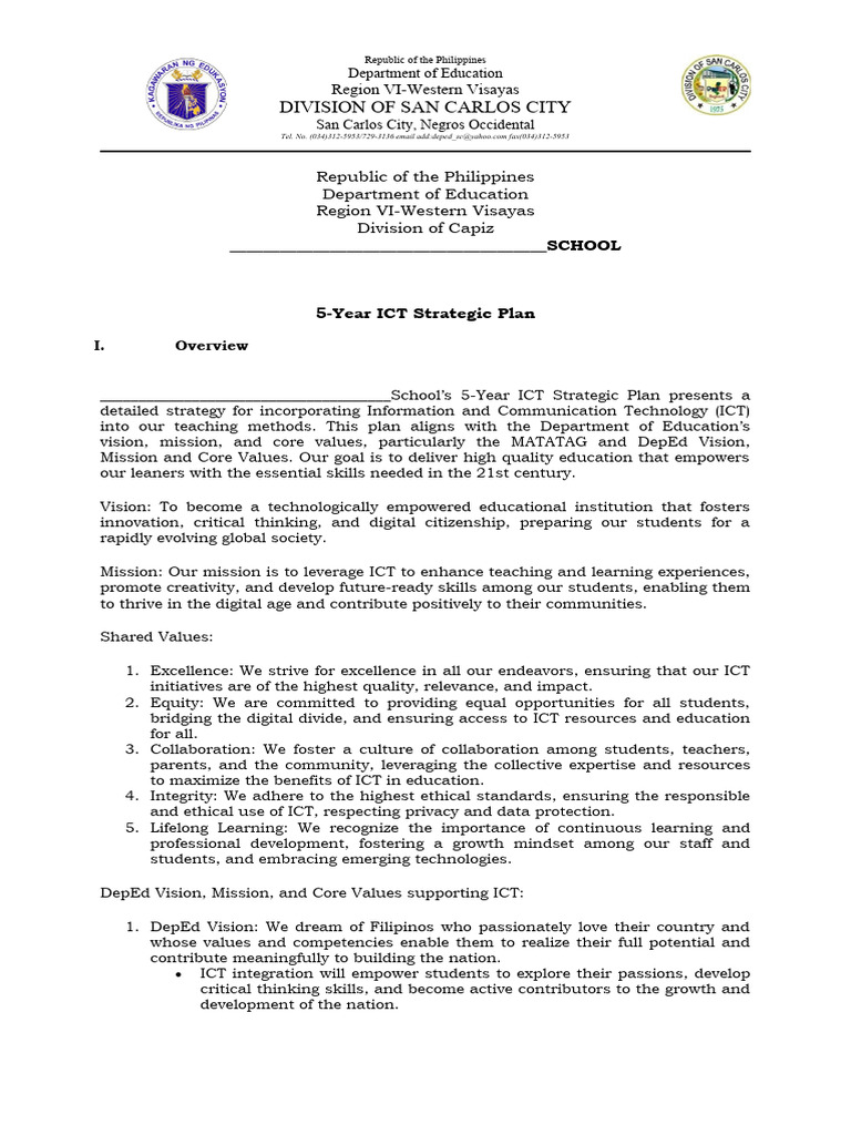 ICT Plan Template | PDF | Educational Technology | Information And ...
