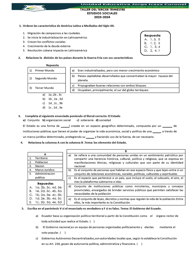 Taller de Estudios Sociales 2023-2024 | PDF | Estado (política ...