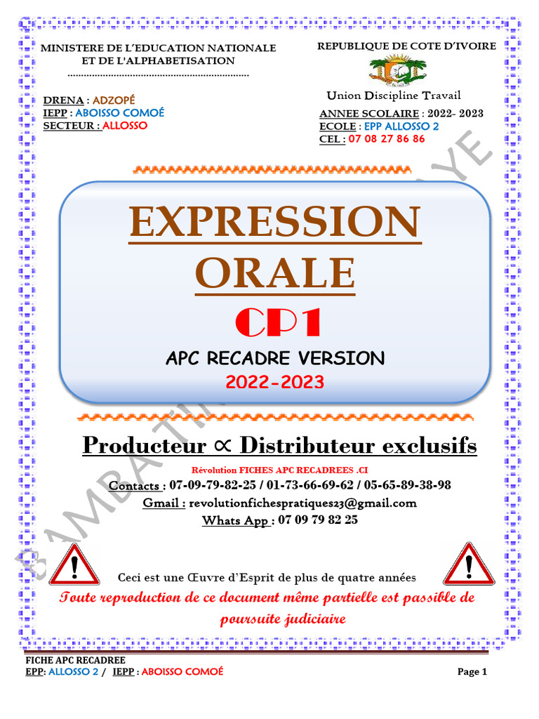 Fiche d'Expression Orale CP1 | PDF | Linguistique