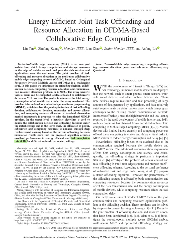 Energy Efficient Joint Task Offloading And Resource Allocation In Ofdma
