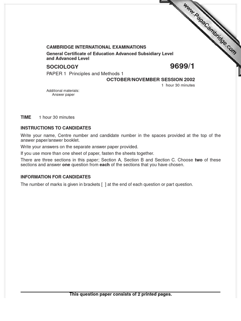 Sociology: PAPER 1 Principles and Methods 1 | PDF | Sociology | Social ...