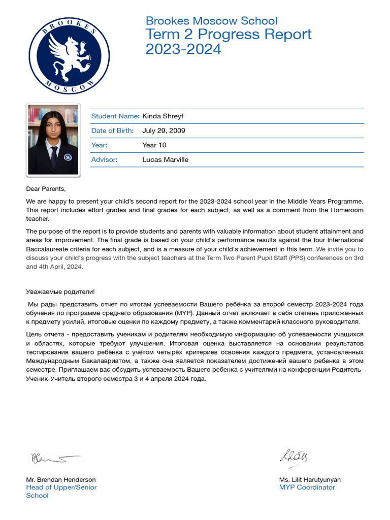 Term 2 Progress Report 2023-2024 Year 10 Shreyf Kinda | PDF ...