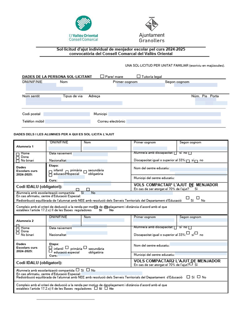 Formulario de Comedor Word | PDF