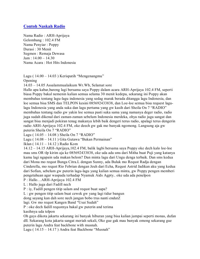 Contoh Naskah Radio | PDF