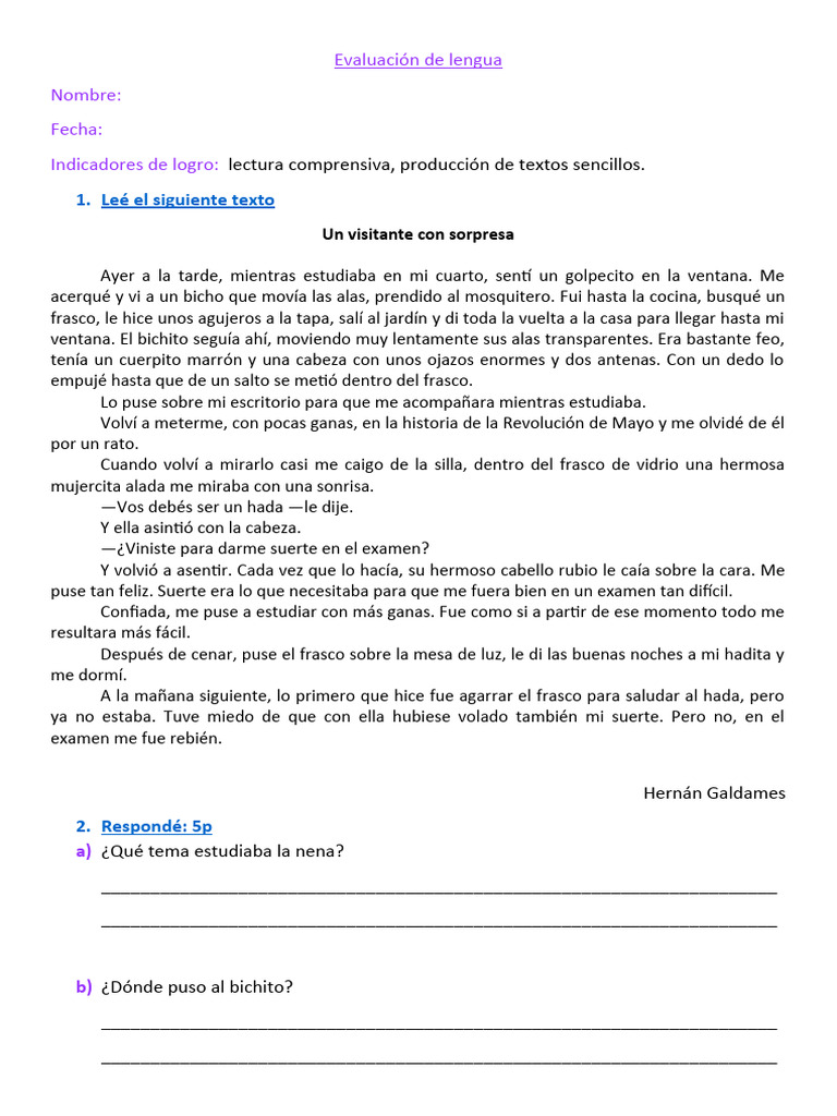 Lengua Lectura Comprensiva | PDF