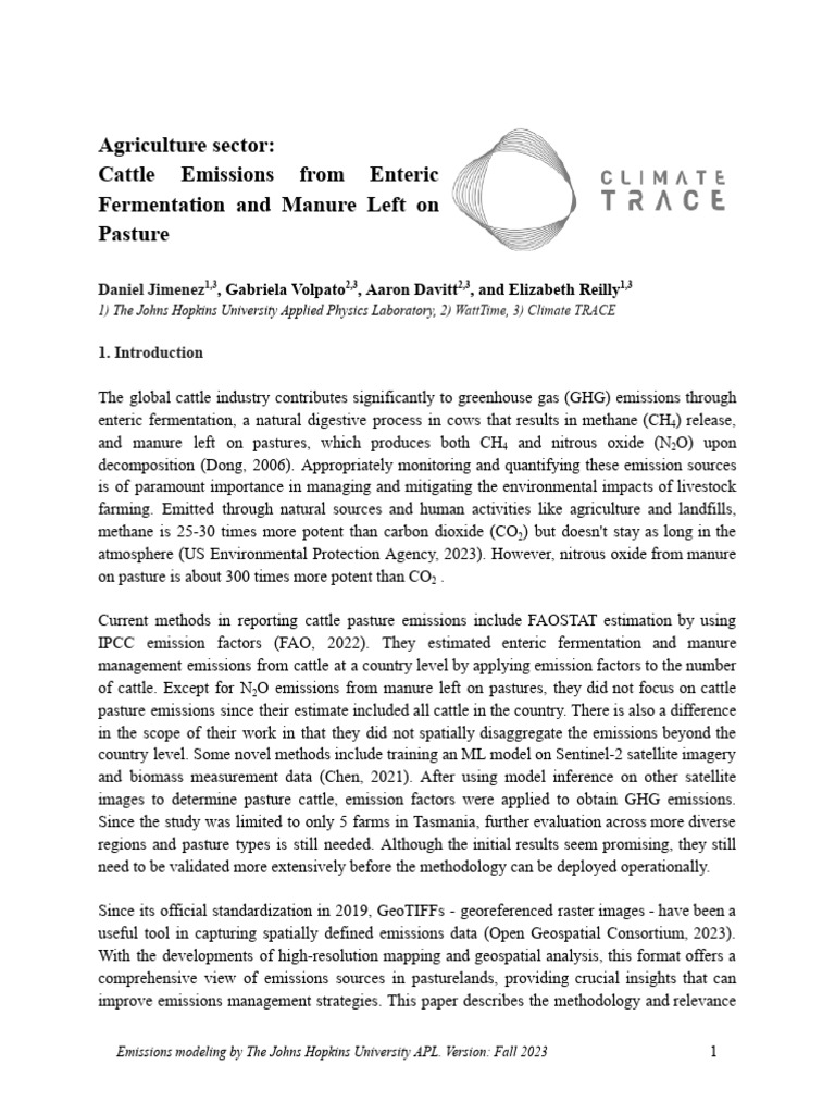 Agriculture Sector - Emissions From Enteric Fermentation and Manure ...