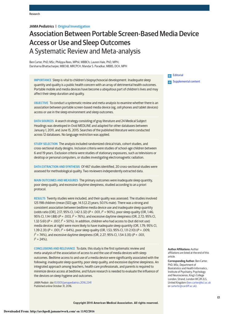 Association Between Portable Screen Based Media Device Access or Use ...
