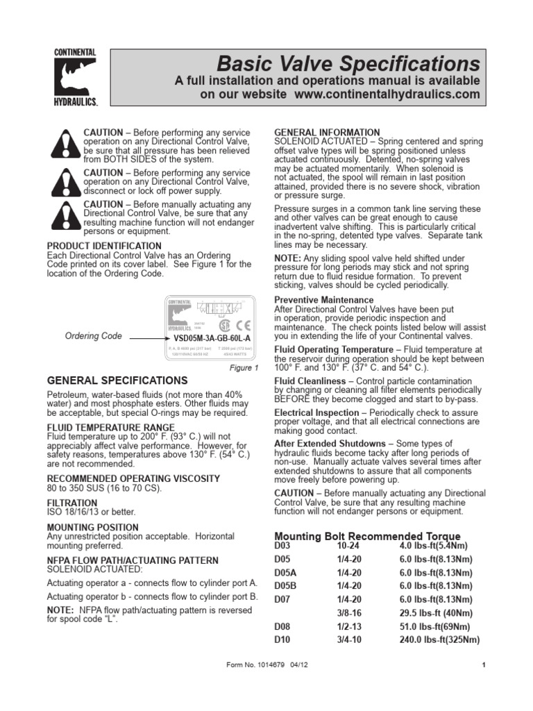 Basic Valve Information Form 1014679 Rev. 4 12 | PDF | Valve | Hydraulics