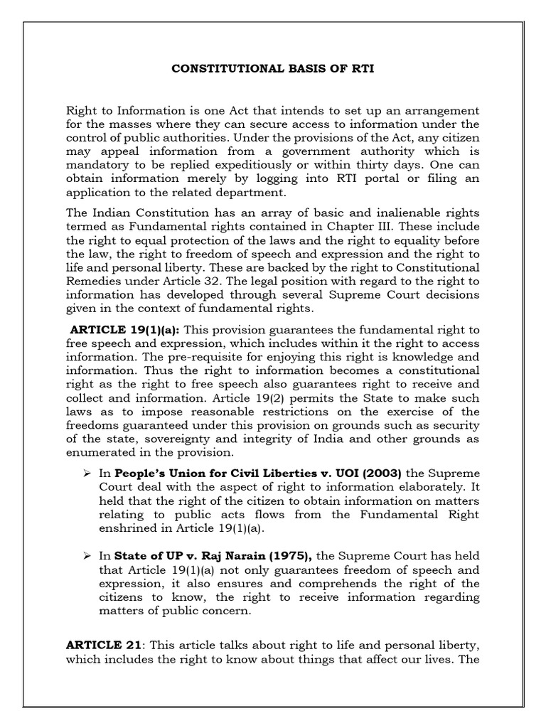 Constitutional Basis of Rti | Download Free PDF | Legal Documents ...
