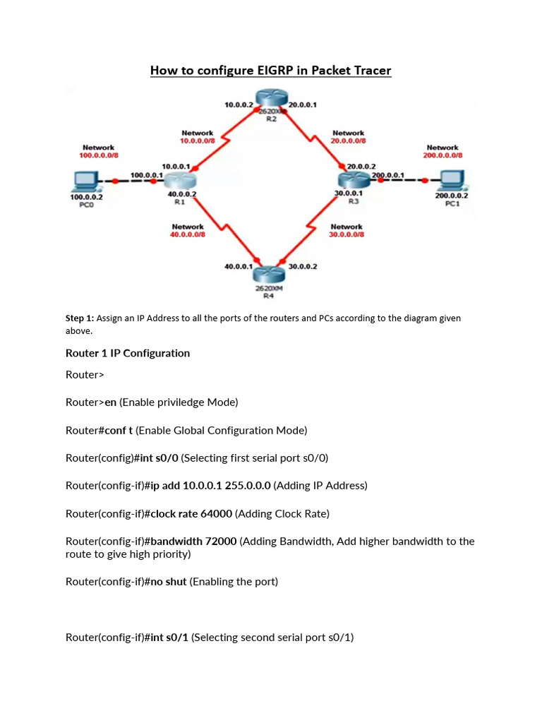 How To Configure Eigrp In Packet Tracer Pdf Router Computing Internet Protocols