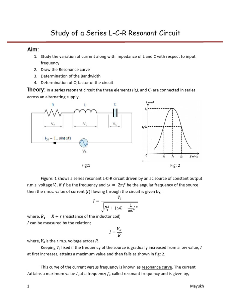 Lab Manual - Series LCR | PDF | Resonance | Inductor