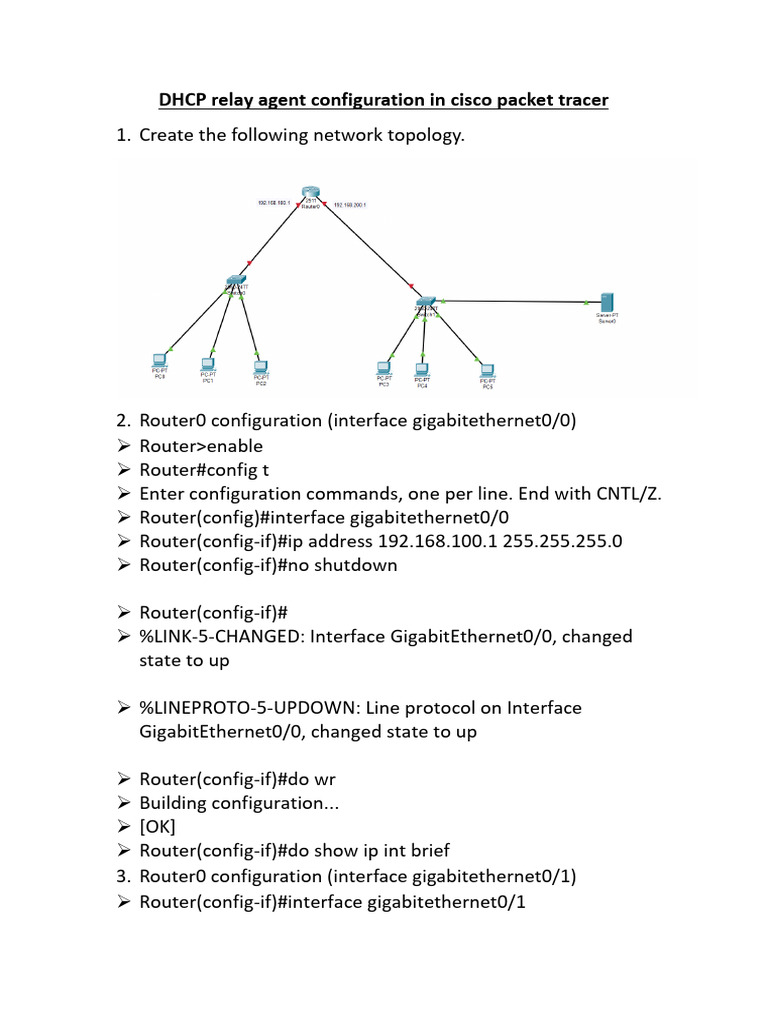 DHCP Relay Agent Configuration in Cisco Packet Tracer | PDF