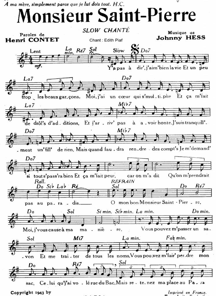Edith Piaf - Monsieur Saint Pierre | PDF