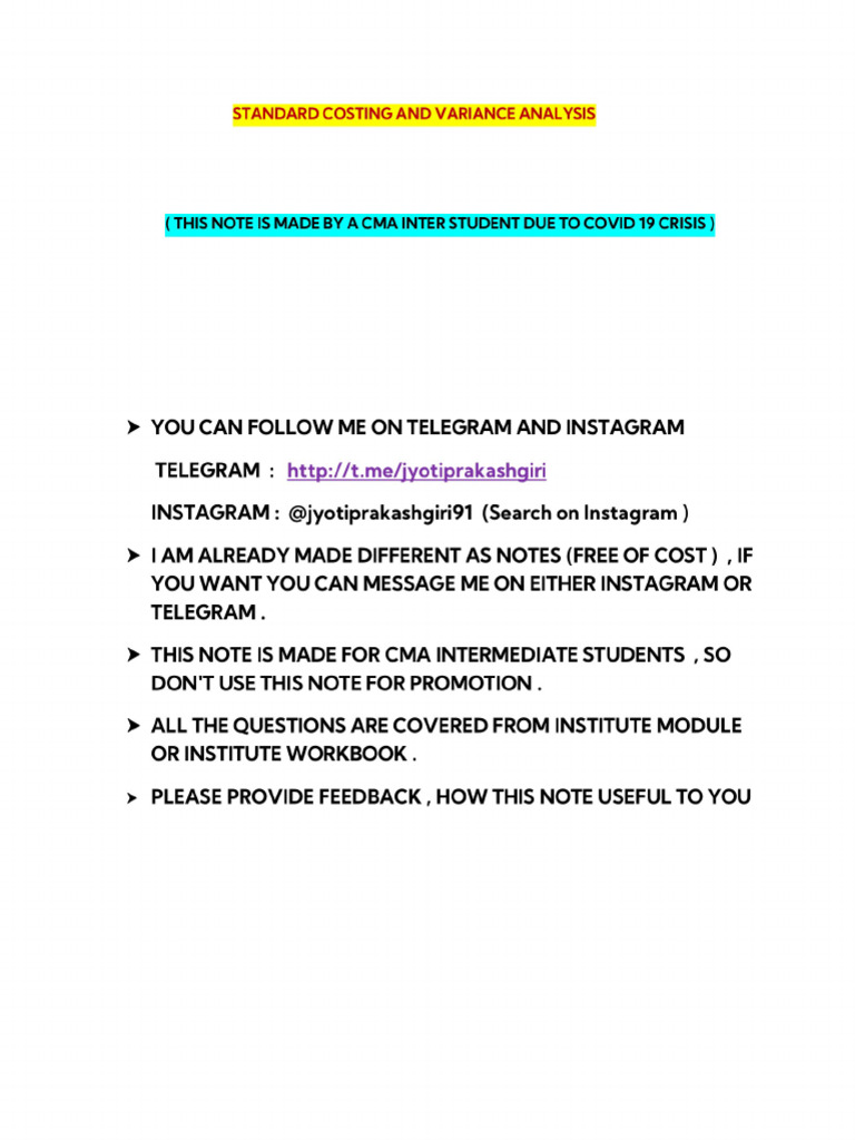 Handwritten Notes by JYOTI PRAKASH GIRI FOR Variance Analysis | PDF