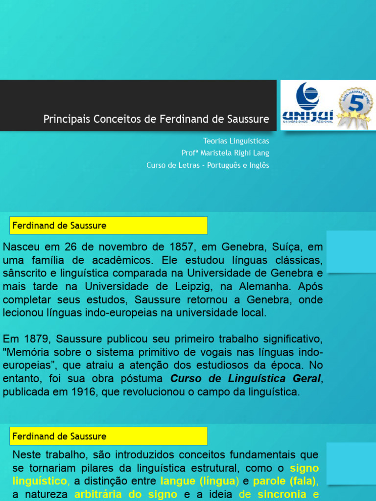 Conceitos de Ferdinand de Saussure | PDF | Linguística | Comunicação humana