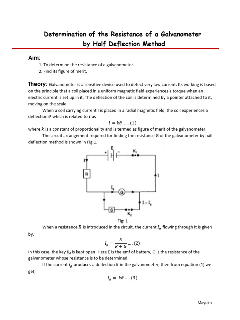 Galvanometer Half Deflection | PDF | Applied And Interdisciplinary Physics | Electricity