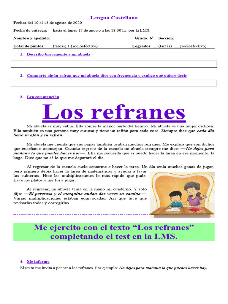 Los Refranes 10 Al 13 de Agosto Con Test LMS | PDF | Palabra | Lingüística