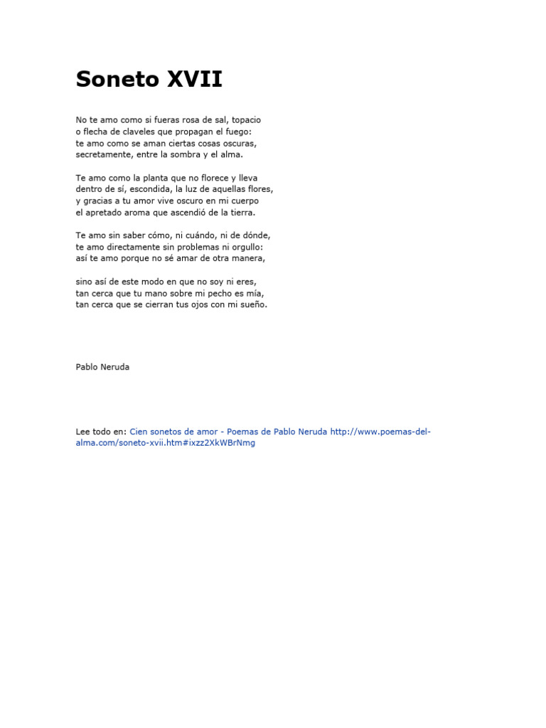 Soneto XVII - Pablo Neruda | PDF