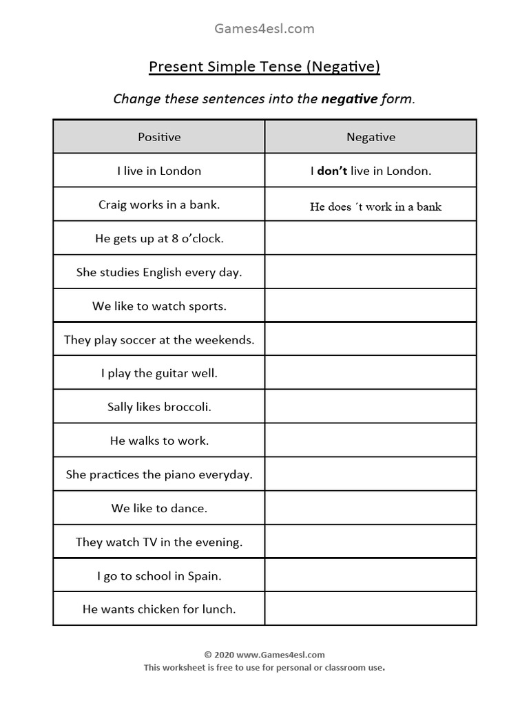 Present Simple Tense Exercise Negative | PDF | Language Arts & Discipline