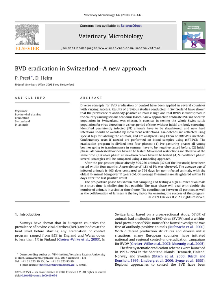 BVD Eradication in Switzerland-A New Approach (2010) | PDF | Health Sciences | Medical Specialties