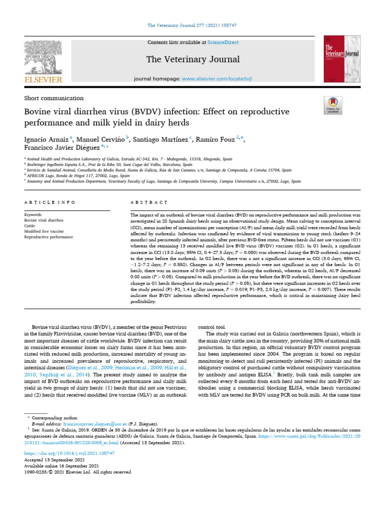 Bovine Viral Diarrhea Virus (BVDV) Infection - Effect On Reproductive ...