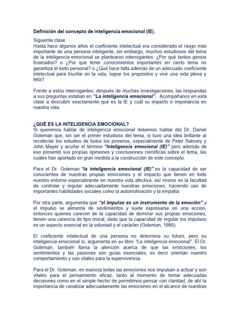 Definición del concepto de inteligencia emocional | PDF | Inteligencia ...