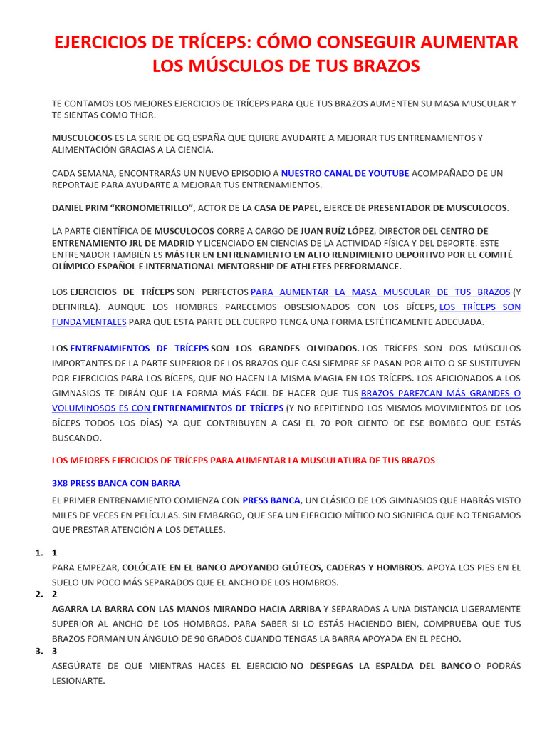 Mejores Ejercicios para Tríceps | PDF