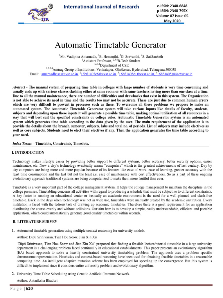 Automatic Timetable Generator | PDF | Genetic Algorithm | Applied ...