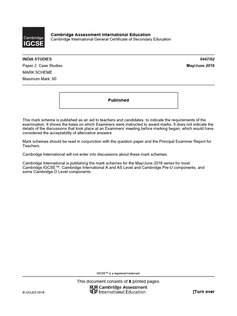 Cambridge Assessment International Education: India Studies 0447/02 May/June 2018 | PDF ...