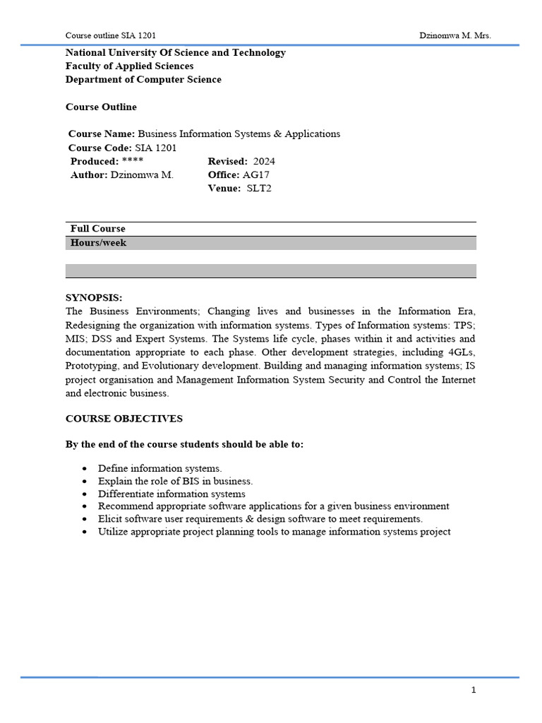 Business Information Systems Course Outline | PDF | Information System ...