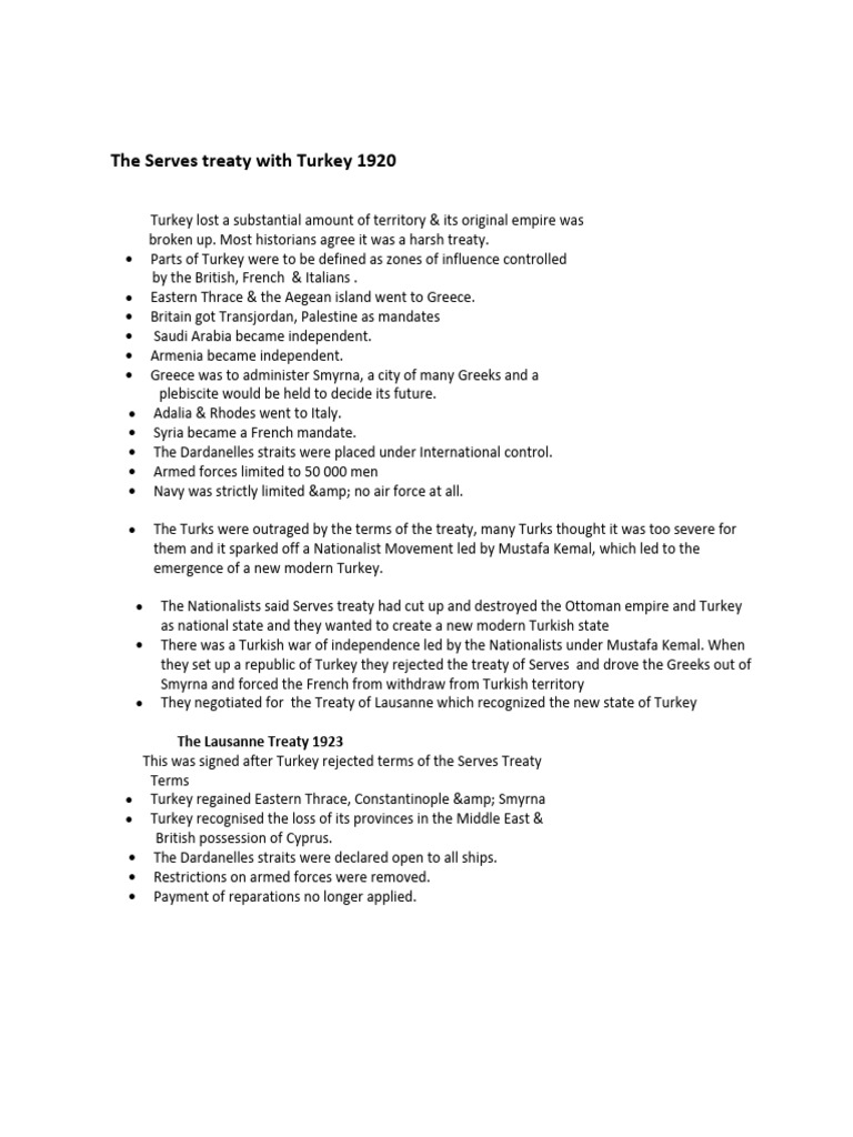 Treaty of Sèvres and Turkey's Transformation | PDF