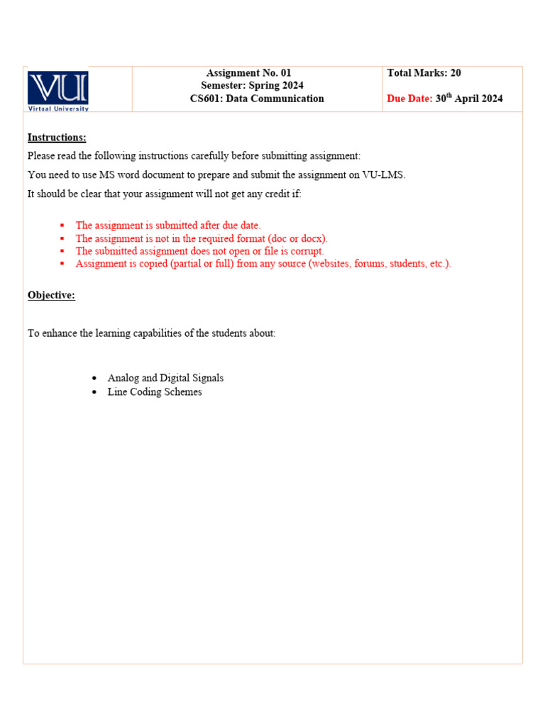 CS601 Assignment 01: Data Communication | PDF | Frequency | Radio