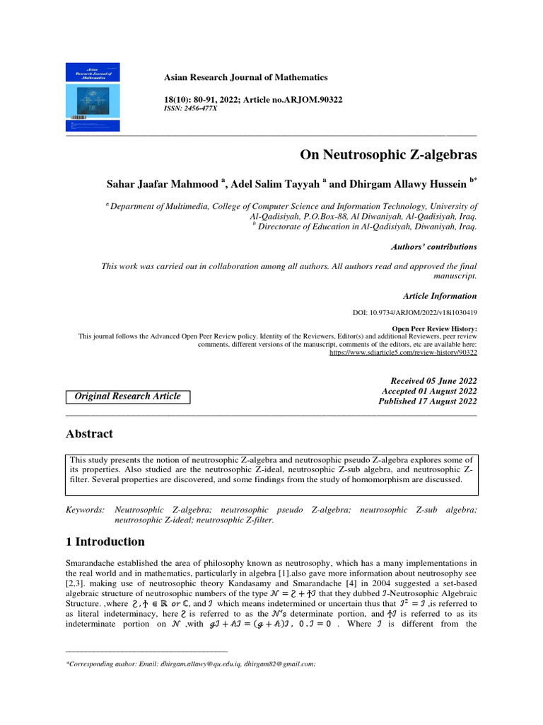 Neutrosophic Z-Algebras Explained | PDF | Abstract Algebra | Algebra