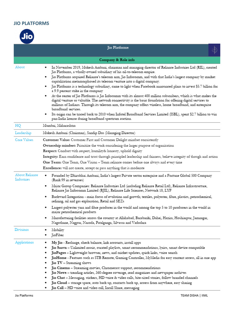 Jio Platforms: Overview and Insights | PDF | Service Industries ...