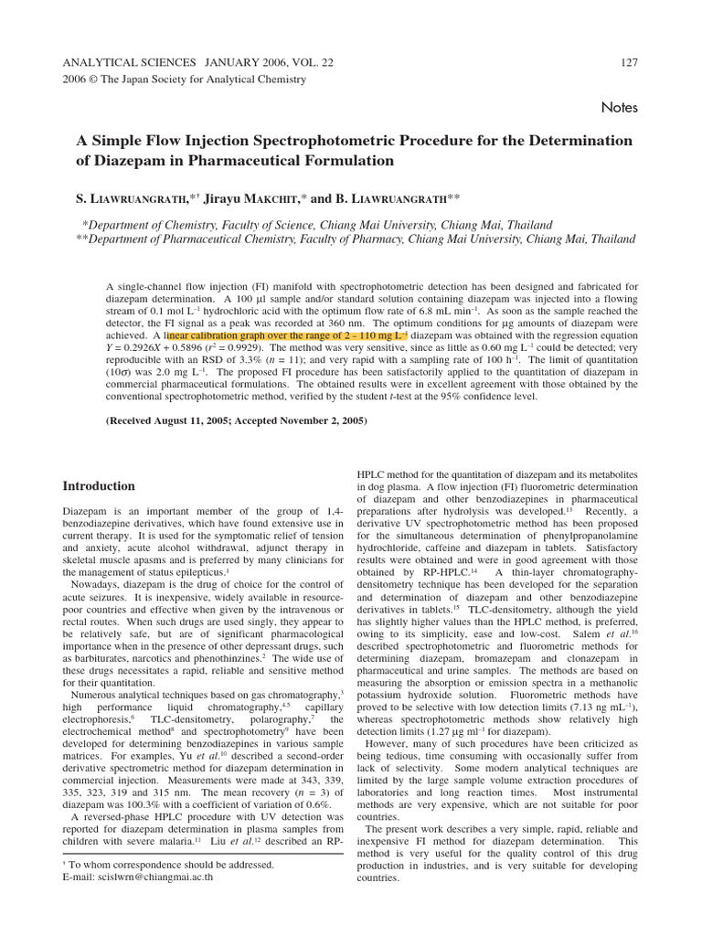 A Simple Flow Injection Spectrophotometric Procedure For The Determination Of Diazepam In