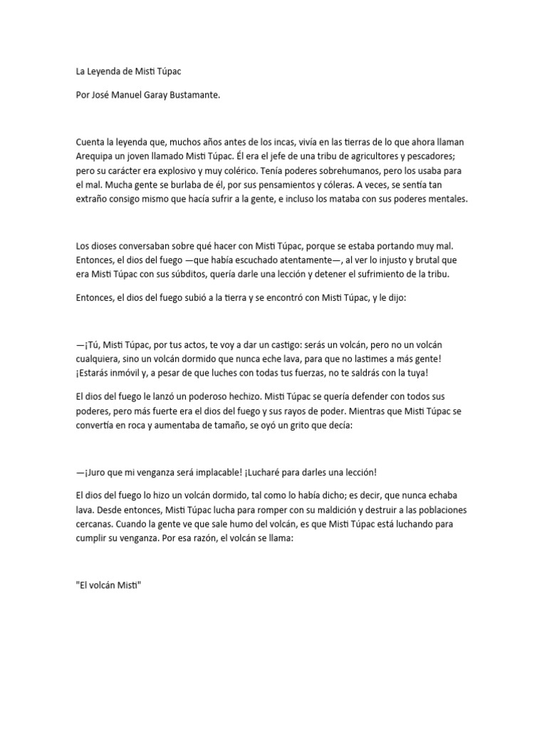 La Leyenda de Misti Túpac | PDF | Volcán | Tierra
