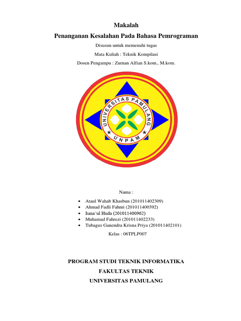 Penanganan Kesalahan Pada Bahasa Pemrograman | PDF Penanganan Kesalahan Pada Bahasa Pemrograman | PDF