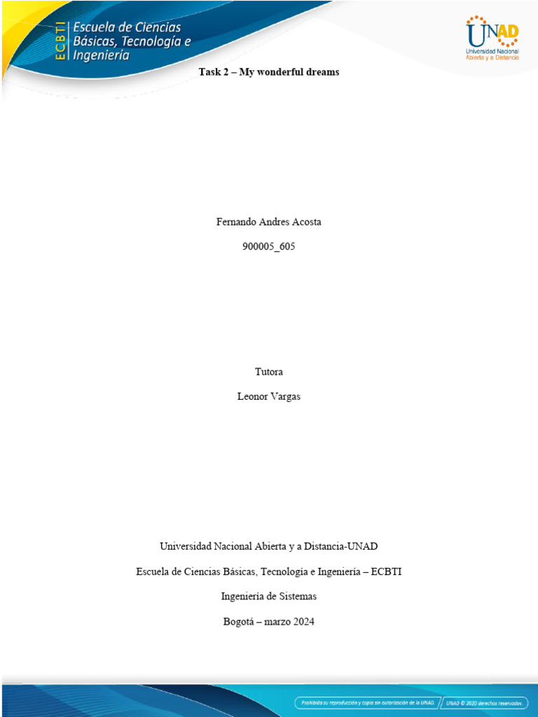 Task 2 - My Wonderful Dreams - Fernando Andres Acosta | PDF | Expert | Learning
