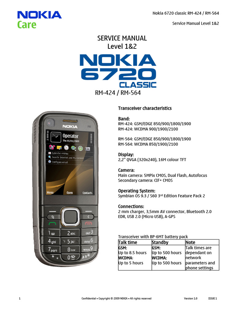 Nokia 6720c rm-424, rm-564 Service Manual-1,2 | PDF | Electrostatic ...