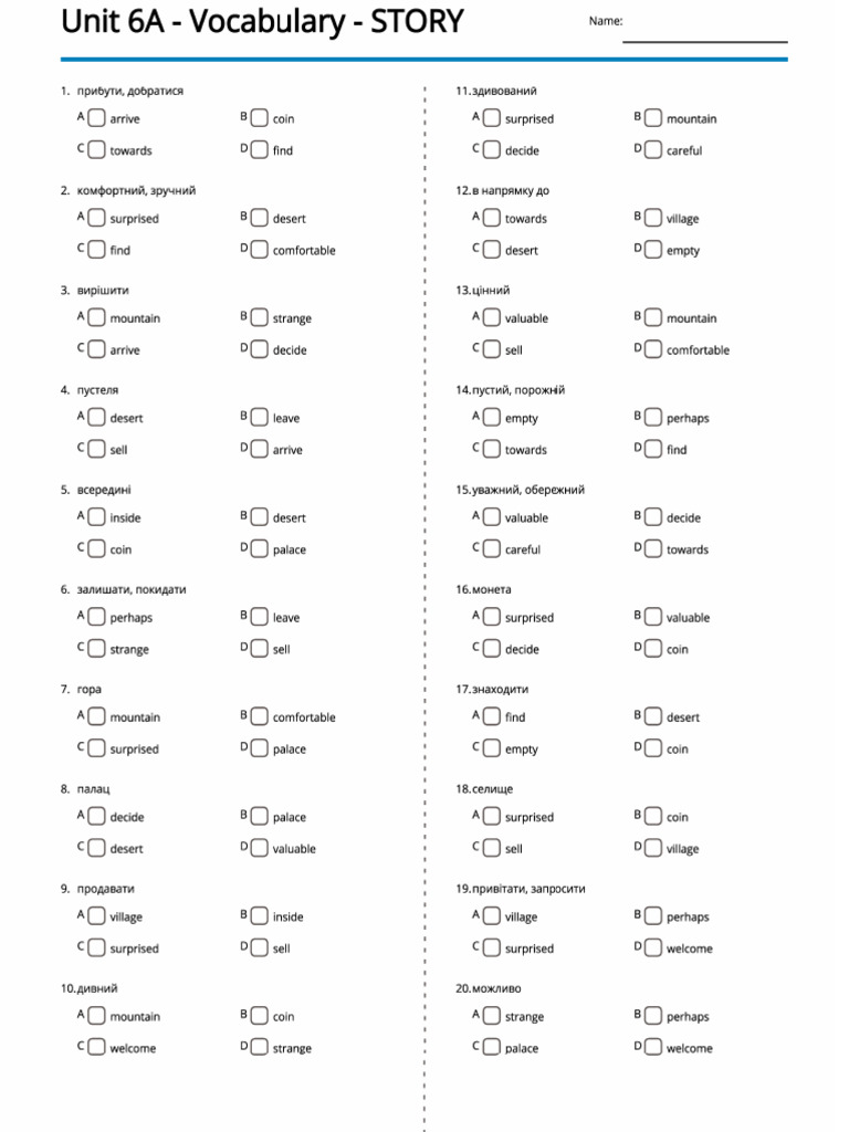 Unit 6a Vocabulary Story Quiz | PDF