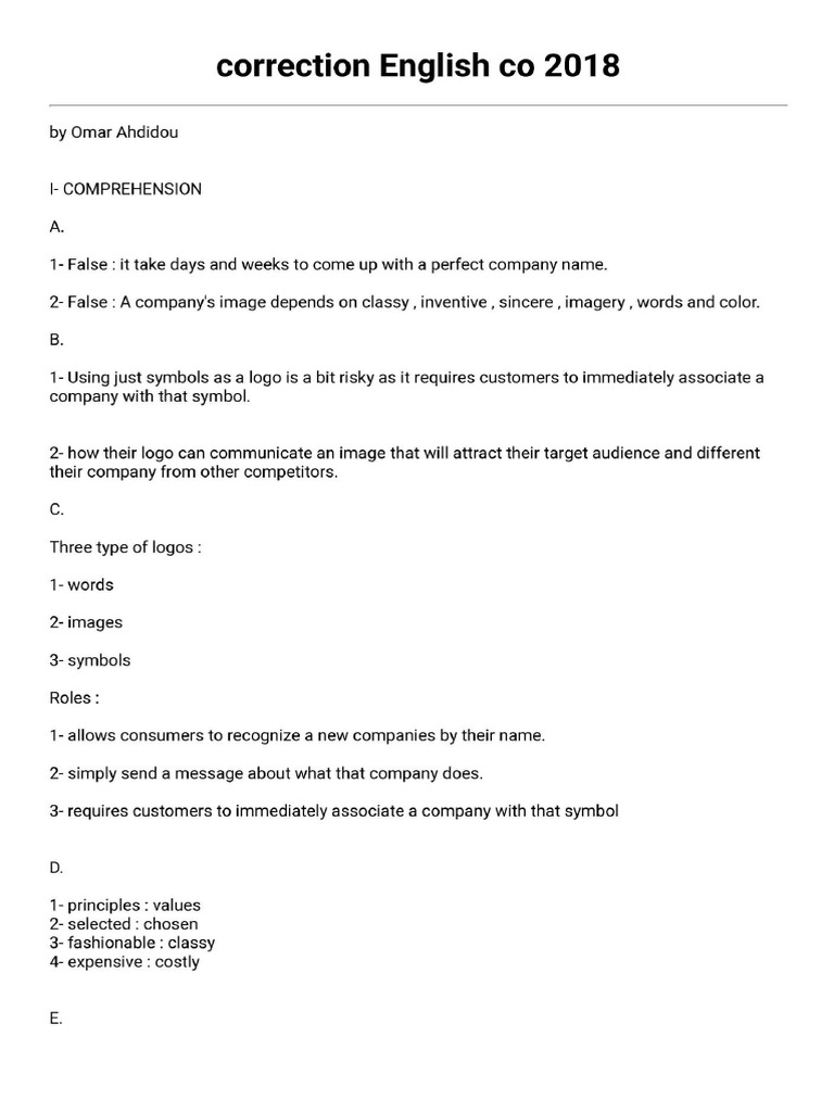 English Com 2018 Correction | PDF