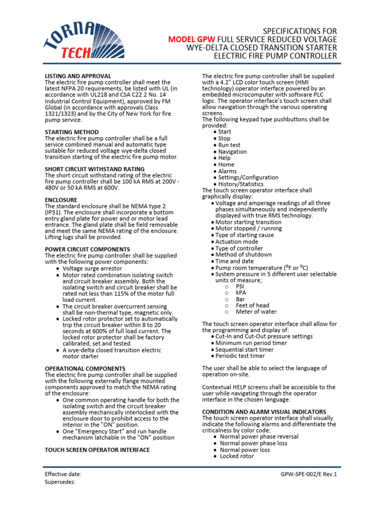 GPW Specifications | PDF | Switch | Pump