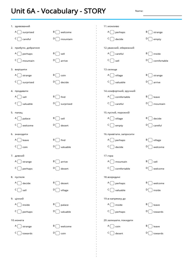 Unit 6a Vocabulary Quiz | PDF