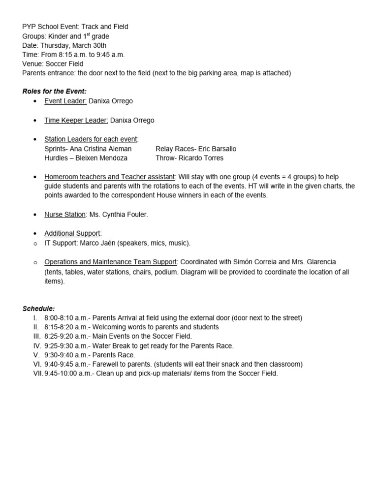 Kinder 1st Grade Track and Field Plan | PDF | Individual Sports | Sports