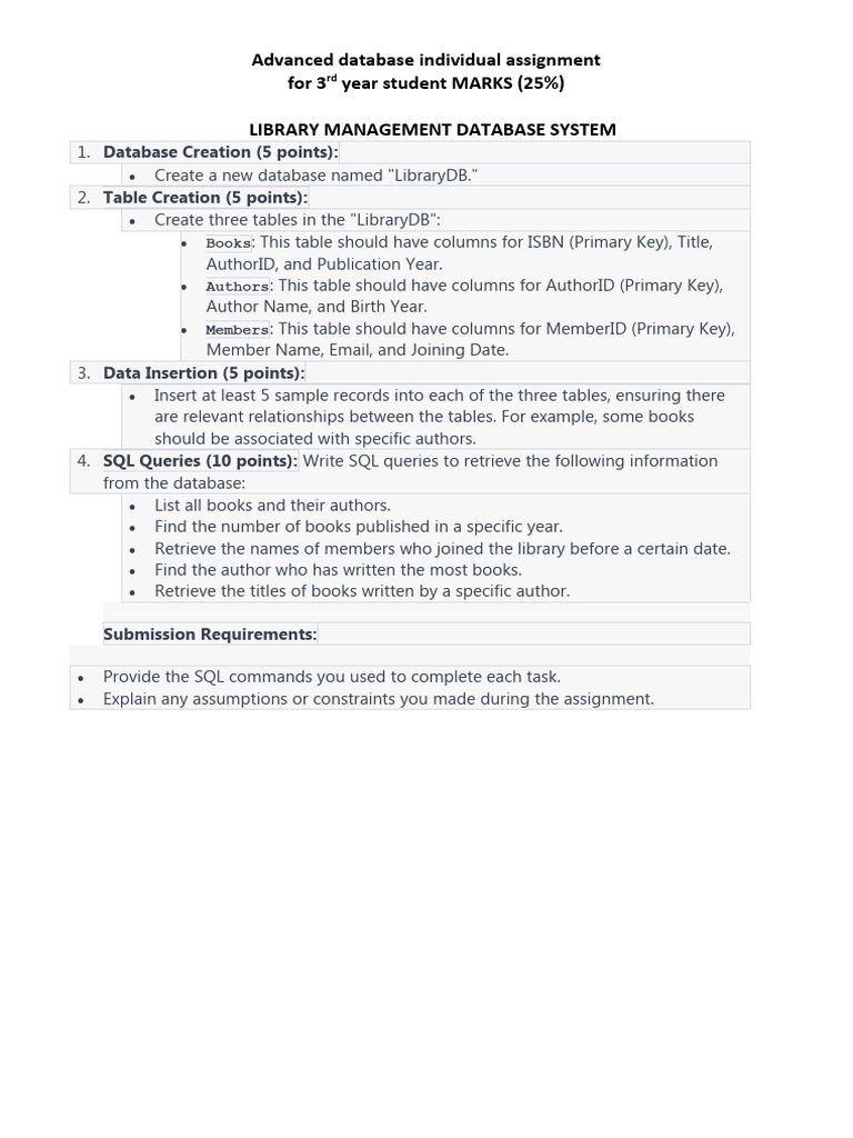 Library Management Database Assignment | PDF | Computers