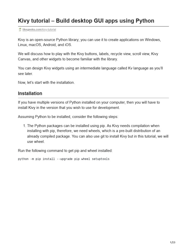 Kivy Tutorial Build Desktop GUI Apps Using Python | Download Free PDF ... Kivy Tutorial Build Desktop GUI Apps Using Python | Download Free PDF ...