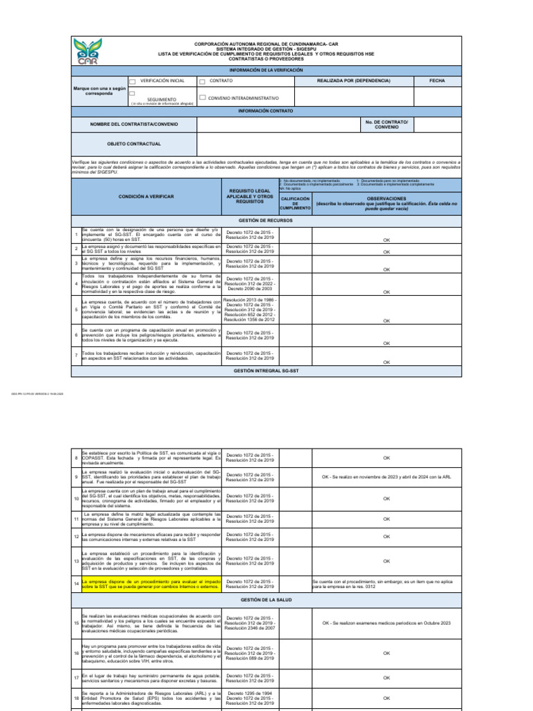 GSG-PR-12-FR-05 - V2 - Lista de Verificación de Requisitos SST - Copia ...