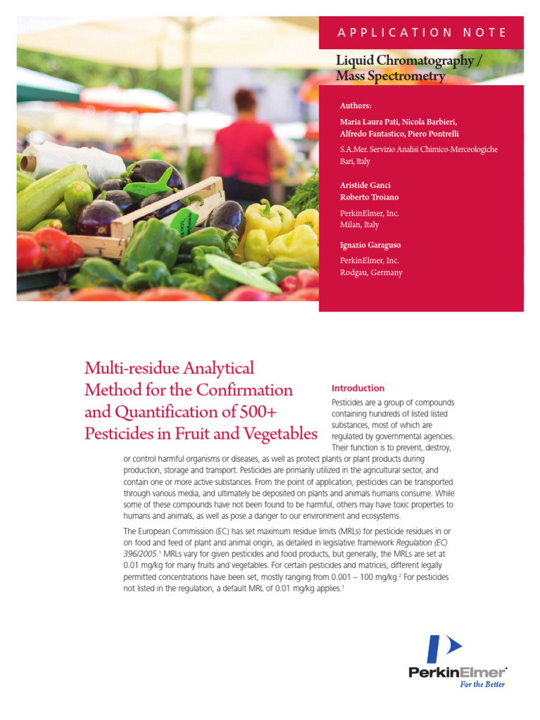 Multi-Residue Analytical Method For The Confirmation and Quantification of 500+ Pesticides in ...