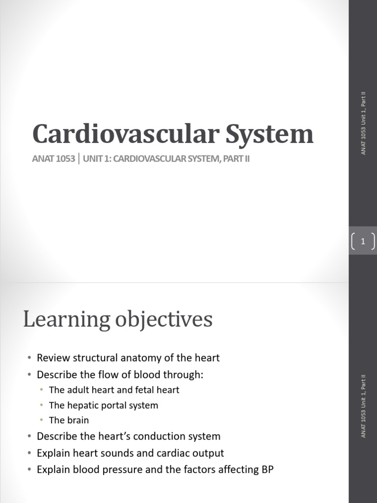 ANAT 1053 Unit 1 Cardiovascular System, Part II Lecture Slides Prof ...